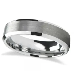 ALLUREZ 7mm Brushed Center Beveled Wedding Band - Tungsten