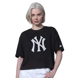STARTER New York Yankees Sequin Logo Cropped T-shirt - Black