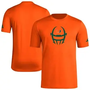 Adidas Miami Hurricanes Football Helmet Pre-game Aeroready T-shirt - Orange