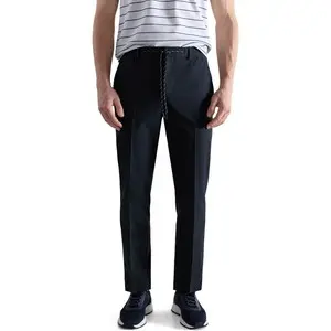 Mango Slim Fit Stretch Twill Pants With Drawstring Waist - Navy