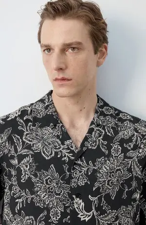 Mango Floral Print Camp Shirt
