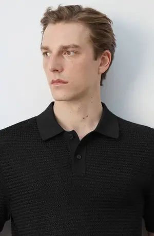 Mango Structured Polo Shirt - Black