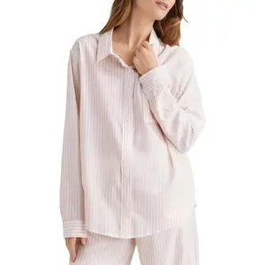 Tommy John Stripe Woven Button-up Sleep Shirt - Pink