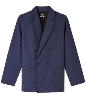 A.p.c. Double Breasted Crinkled Jacket - Navy Blue