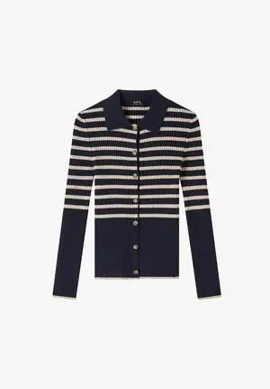 A.p.c. Mallory Cardigan Navy Blue/ecru - Dark Navy Blue/ecru