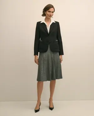 Brooks Brothers Wool-blend Pleated Herringbone Skirt - Black