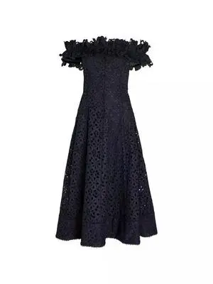Rebecca Vallance Guipure Lace Off-the-shoulder Midi Dress - Blue
