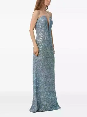 DINA MELWANI Crystal Embellished Mesh Maxi Dress
