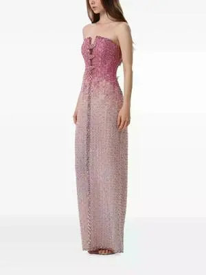 DINA MELWANI Crystal Lattice Strapless Column Maxi Dress