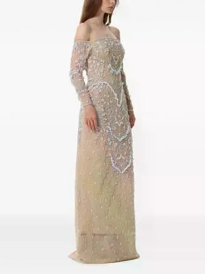 DINA MELWANI Crystal-embellished Off-shoulder Maxi Dress