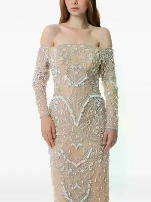 DINA MELWANI Crystal-embellished Off-shoulder Maxi Dress