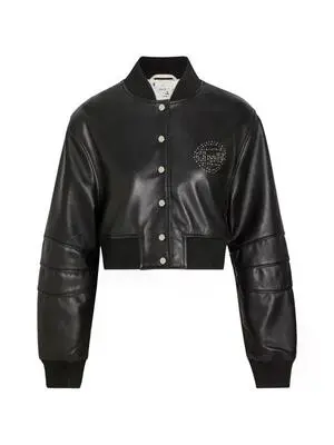 AN-Y1 Crystal Embellished Leather Bomber Jacket - Black