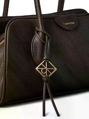 Calvin Klein Grained Leather Shoulder Bag With Logo Charm