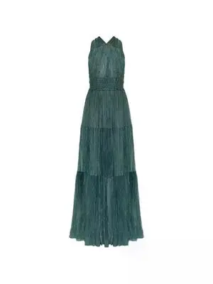 Ulla Johnson Freesia Plissé-effect Tiered Maxi Dress - Green
