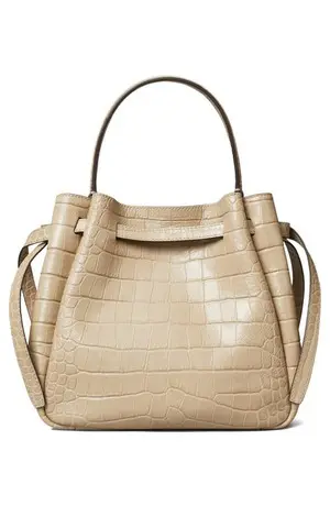 Tory Burch Romy Croc Embossed Leather Bucket Bag - Ginger Leaf