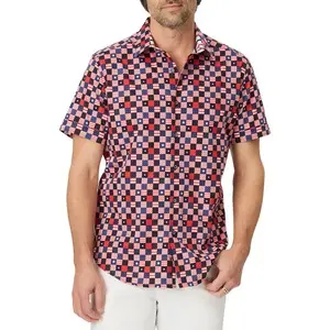 Robert Graham Stars Aligned Short Sleeve Stretch Cotton Button-up Shirt - Multi