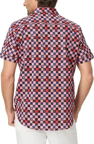 Robert Graham Stars Aligned Short Sleeve Stretch Cotton Button-up Shirt