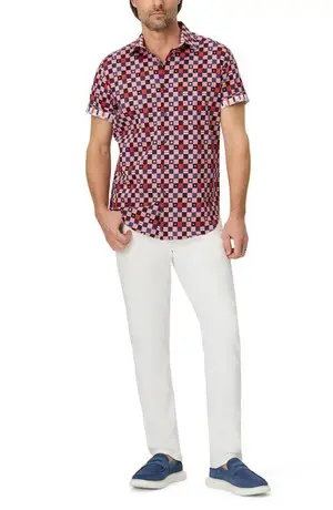 Robert Graham Stars Aligned Short Sleeve Stretch Cotton Button-up Shirt