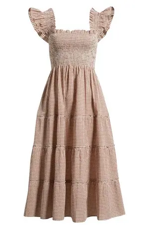 Hill House Home The Ellie Smocked Waist Midi Dress - Rust Gingham