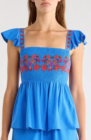 SUGARLIPS Isela Smocked Flutter Sleeve Top