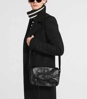 Balenciaga Crinkled Calfskin Le City Messenger Bag - Black