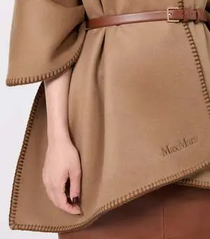 Max Mara Virgin Wool Logo Cape With Belt - Beige