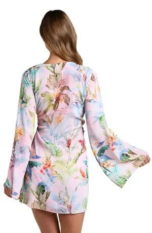 L'Agence Colorful Palms Long Sleeve Cover-up Dress