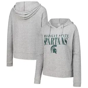 CONCEPTS SPORT Michigan State Spartans Distressed Graphic Cropped Hoodie - Heather Gray