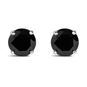 HAUS OF BRILLIANCE 925 Sterling 3/4 Cttw Black Diamond Solitaire Stud Earrings - Silver