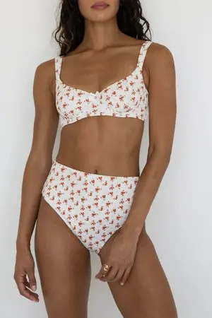 Geode Swimwear Rosie High Waisted Floral Bottoms - Red