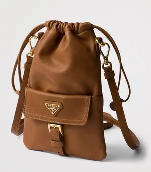 Prada Leather Drawstring Pouch - Brown
