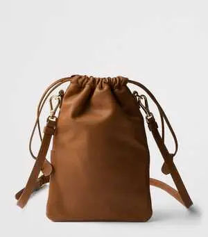 Prada Leather Drawstring Pouch - Brown