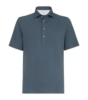 Brunello Cucinelli Virgin Wool-silk-cotton Polo Shirt - Blue