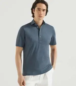 Brunello Cucinelli Virgin Wool-silk-cotton Polo Shirt - Blue