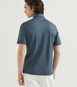Brunello Cucinelli Virgin Wool-silk-cotton Polo Shirt - Blue