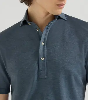 Brunello Cucinelli Virgin Wool-silk-cotton Polo Shirt - Blue