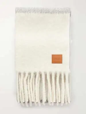 Loewe Fringed Striped Alpaca-blend Scarf - Gray