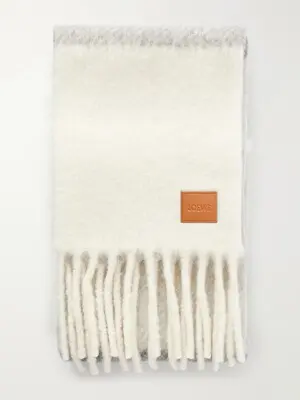 Loewe Fringed Striped Alpaca-blend Scarf - Gray