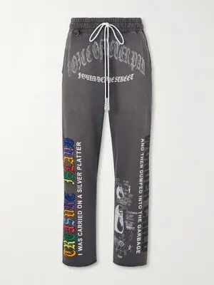PALY HOLLYWOOD Bobby Driscoll Embellished Printed Cotton-fleece Sweatpants - Gray