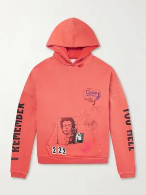PALY HOLLYWOOD Chelsea Hotel" Distressed Printed Cotton-jersey Hoodie - Red