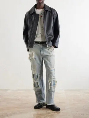 PALY HOLLYWOOD Straight-leg Distressed Studded Jeans