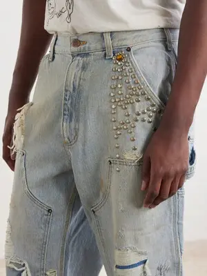 PALY HOLLYWOOD Straight-leg Distressed Studded Jeans