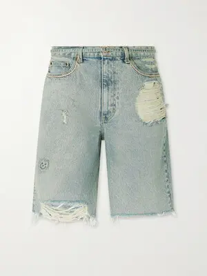 PALY HOLLYWOOD Good Good Times Distressed Denim Shorts - Blue