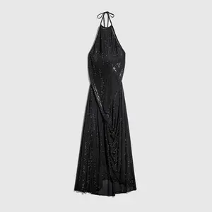 Gucci Embroidered Silk Stretch Chiffon Long Dress - Black