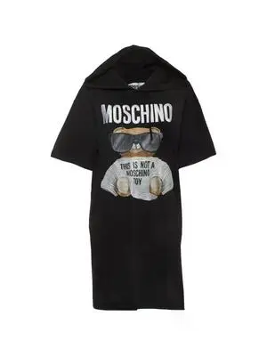 Moschino Teddy Bear Embroidered Hooded Mini Dress - Black