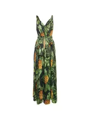 Dolce & Gabbana Black Tropical Print Maxi Dress - Green