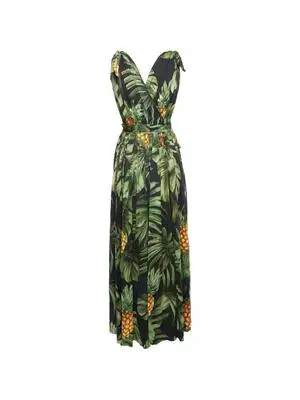 Dolce & Gabbana Black Tropical Print Maxi Dress