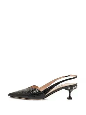 Miu Miu Crystal-embellished Croc-embossed Pumps