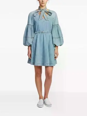 Zimmermann Cotton Puff Sleeve Neck-tie Mini Dress