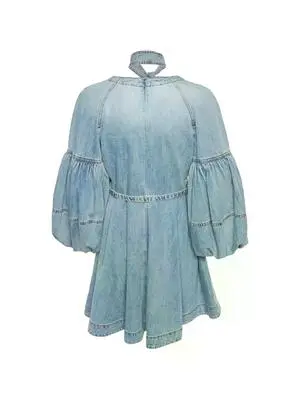 Zimmermann Cotton Puff Sleeve Neck-tie Mini Dress